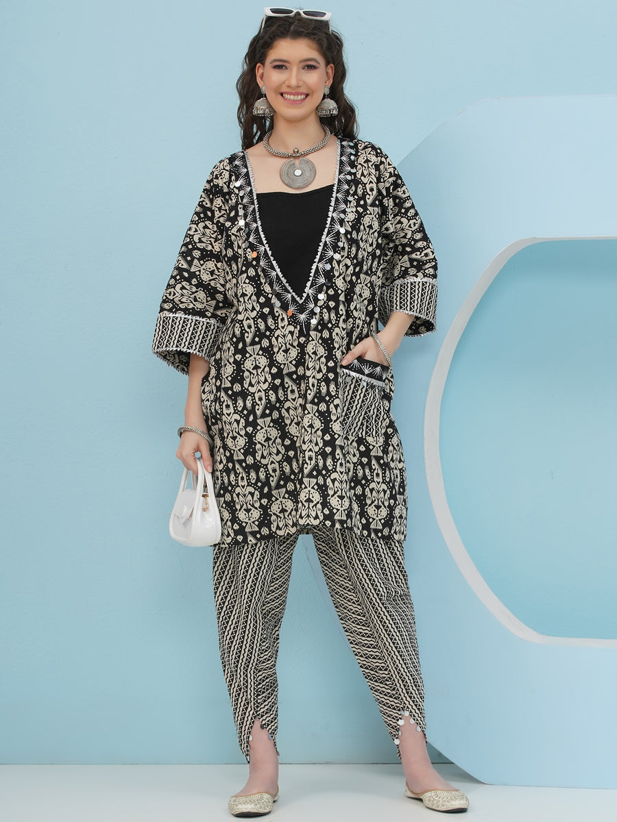Black And White 3 pcs Cotton Choga Set-WRKS232 – Women Republic