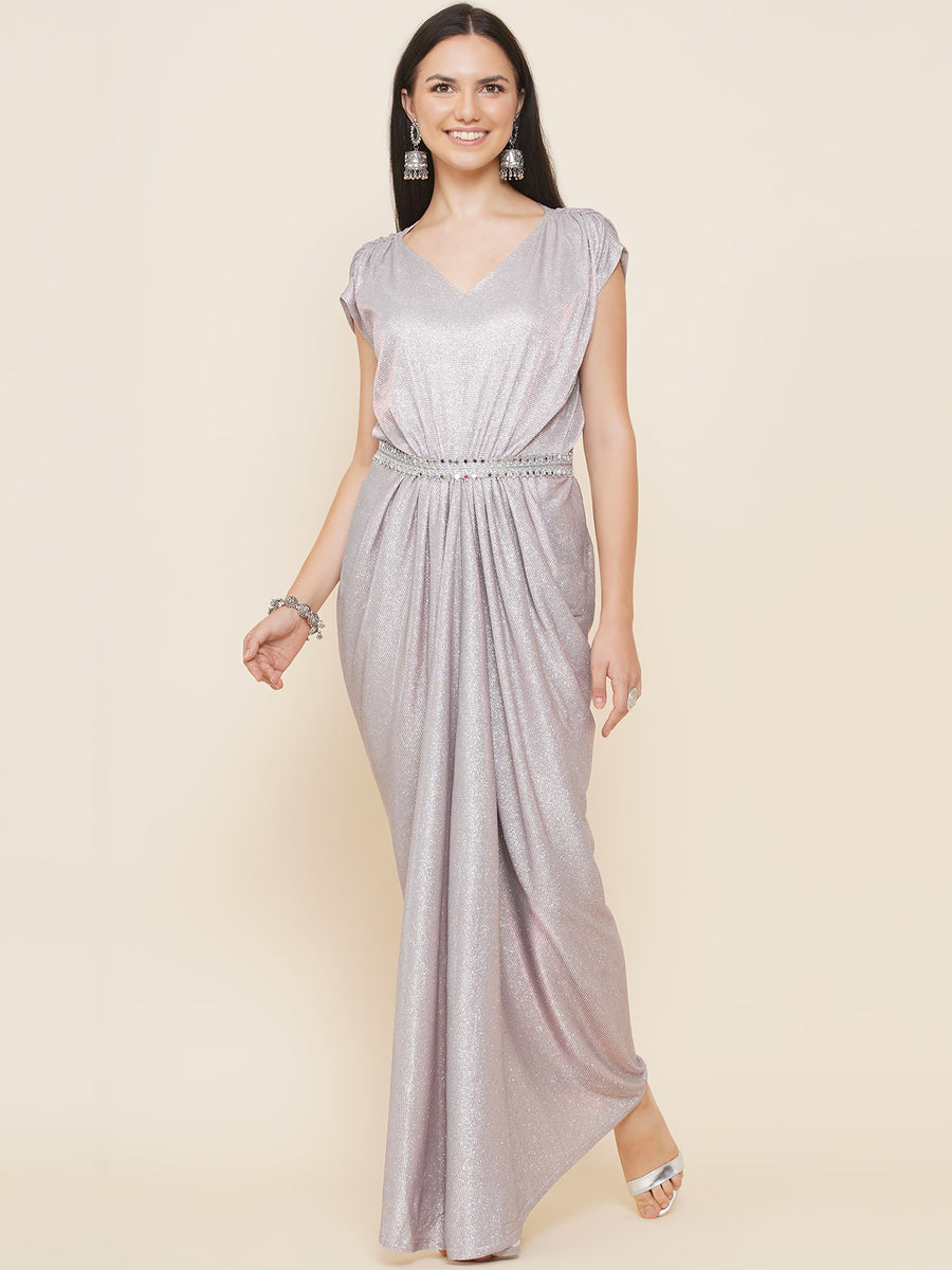 Pink Lycra Gown with Belt-WRK441 – Women Republic