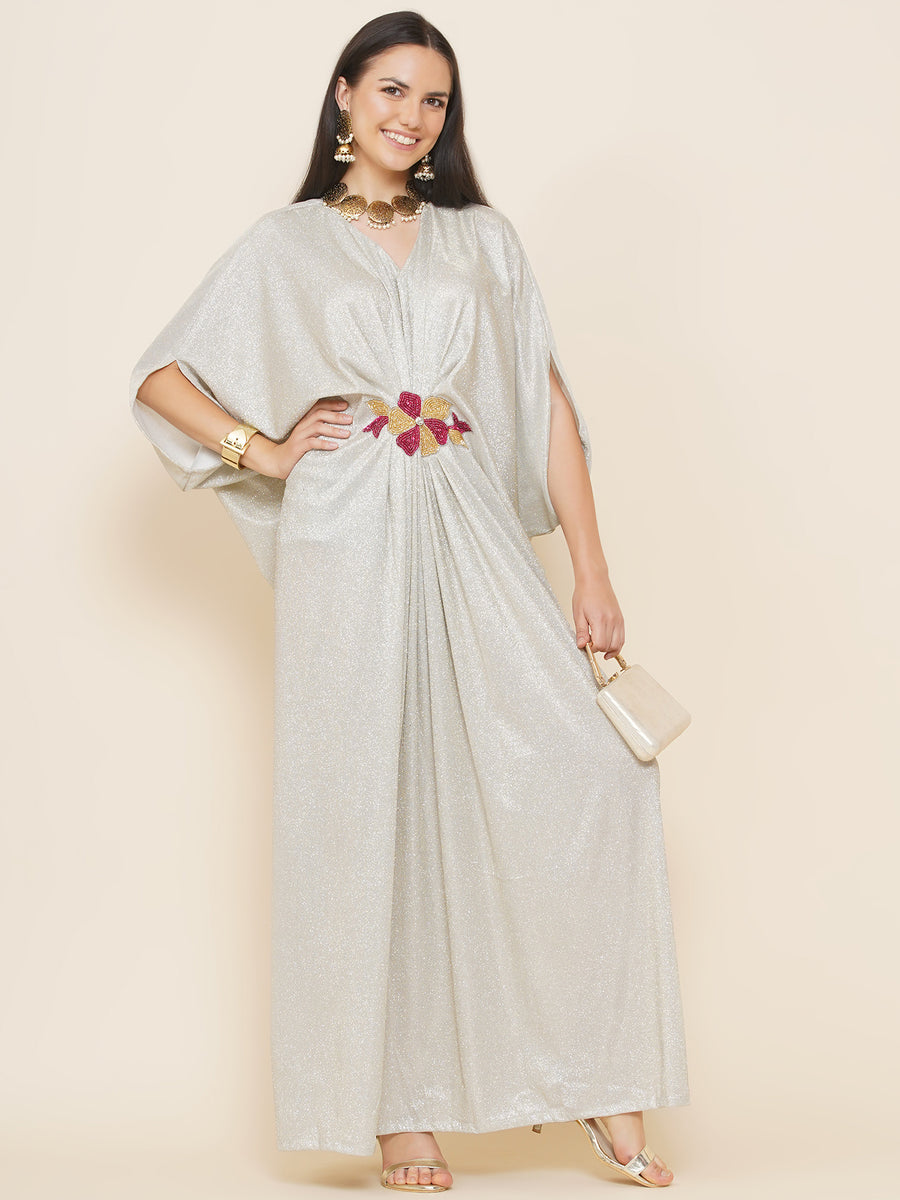 Silver Lycra Hand Embellished Gown-WRK442 – Women Republic